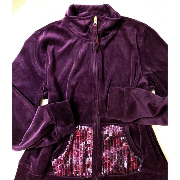 Onque Petite | Jackets & Coats | Purple Velour Jacket With Sequins So ...